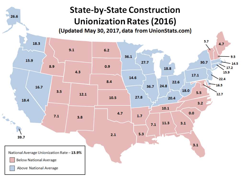 unionstats state construction unionization map 053017 - The Truth About ...